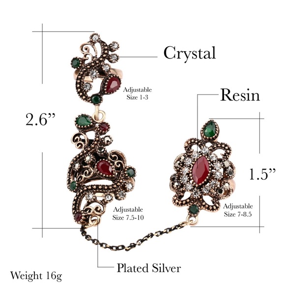 Jewelry | Vintage Baroque Double Chained Crystal Ring | Poshmark